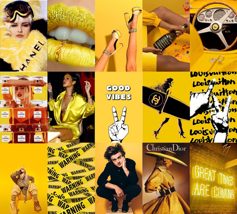 Boujee Yellow Aesthetic Wall Collage Kit Yellow Aesthetics - Etsy