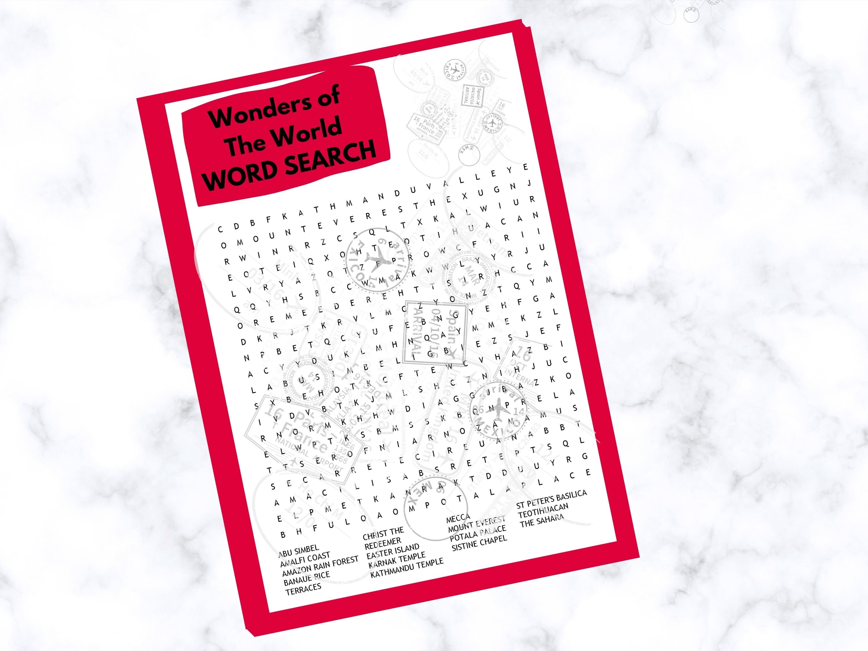 Must Visit Places Around the World Word Search. Word Game. Travel Party ...