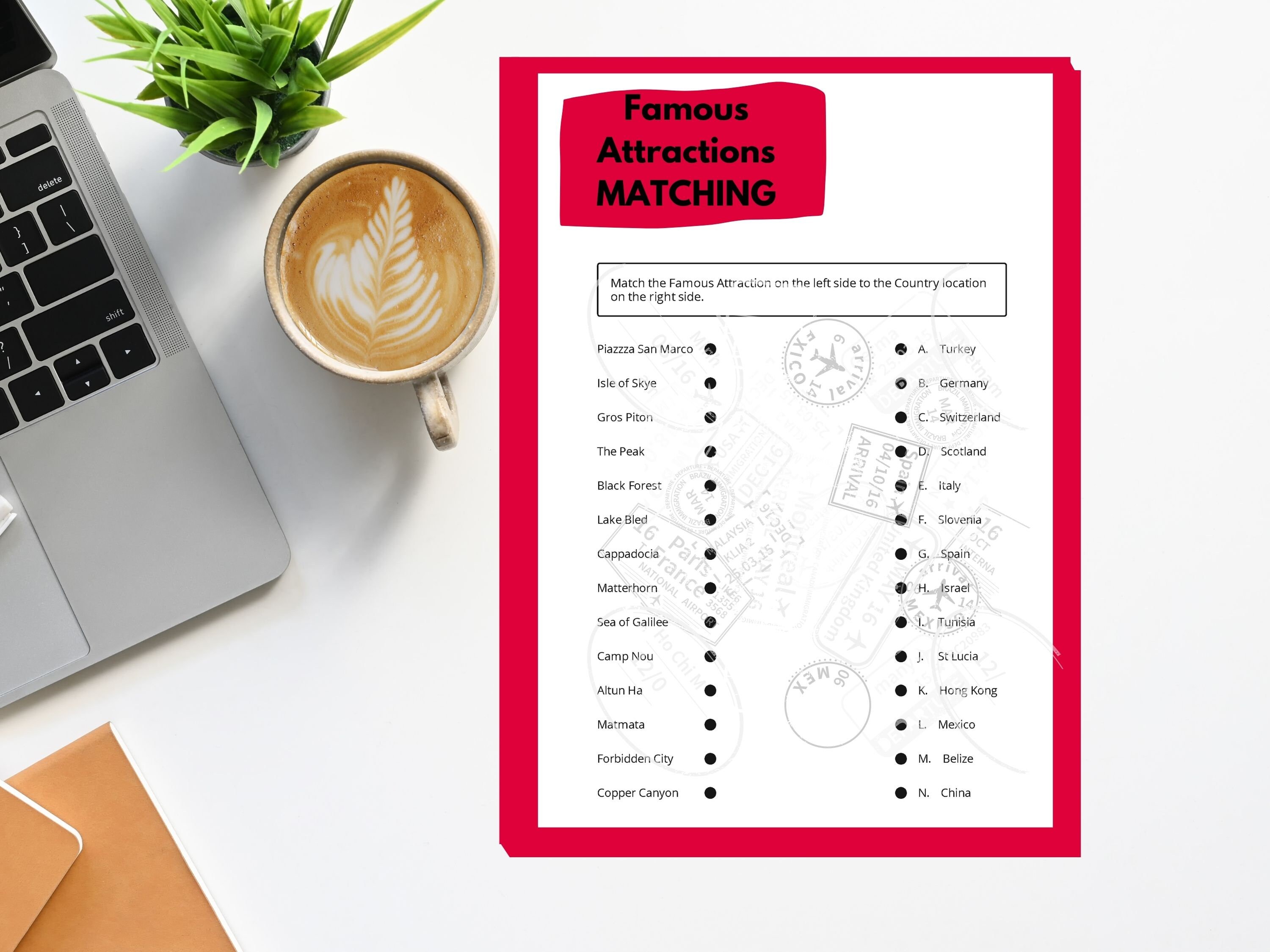 Famous Attractions Word Matching Game. Word Matching Game. Travel Game ...