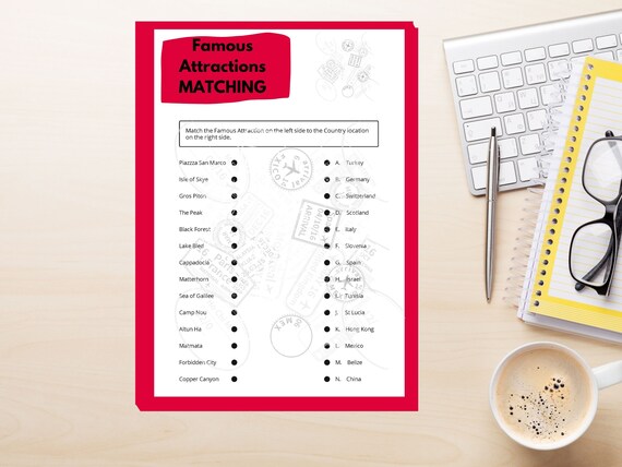 Famous Attractions Word Matching Game. Word Matching Game. | Etsy