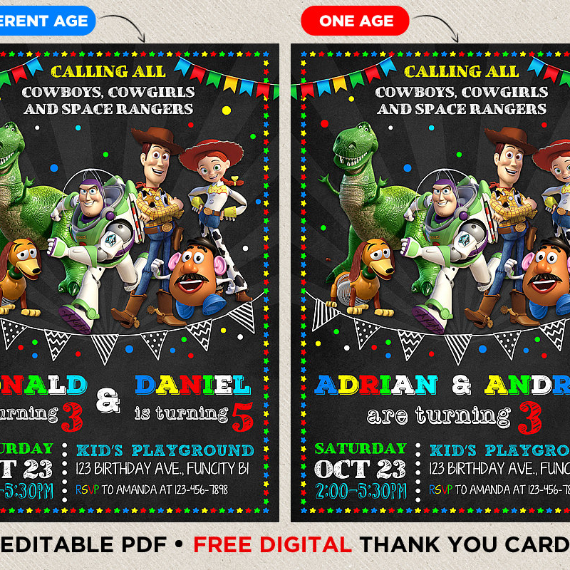 Toy Story Double Birthday Invitations - Etsy