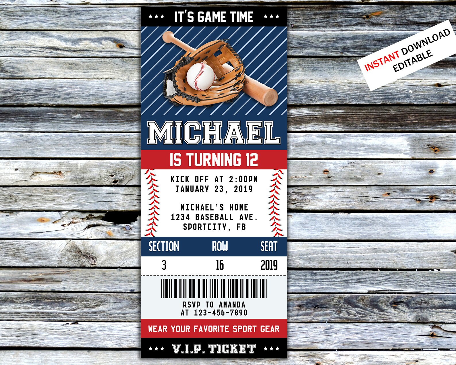 Baseball Ticket Birthday Invitation Sports Invite Party for - Etsy