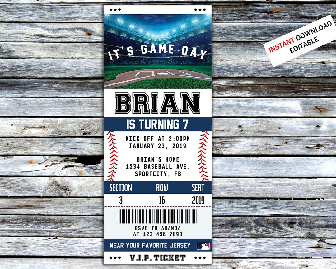 Baseball Ticket Birthday Invitation Sports Invite Party for Boy and ...