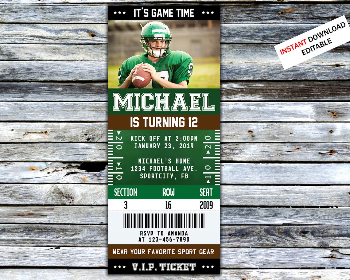 Football Ticket Birthday Invitation American Football Ticket - Etsy
