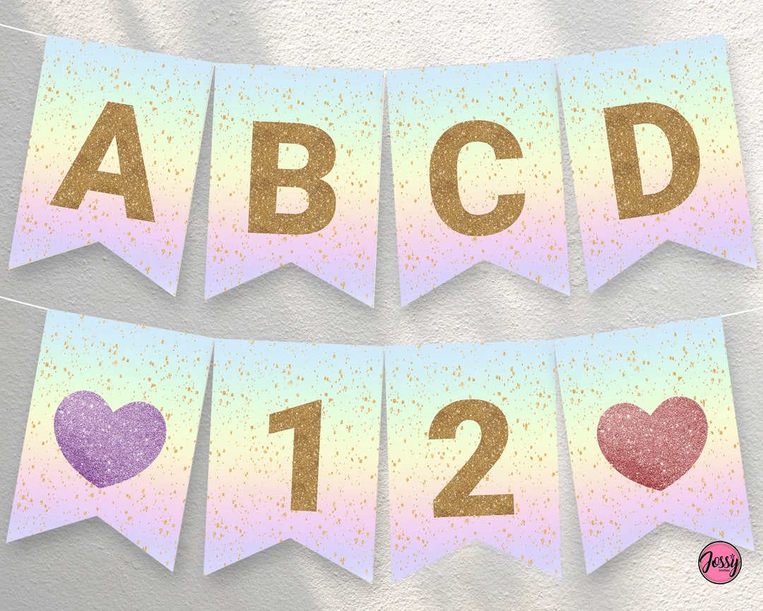 Rainbow Banner Letters A to Z, Alphabet Pastel Watercolor Banner, 1st ...