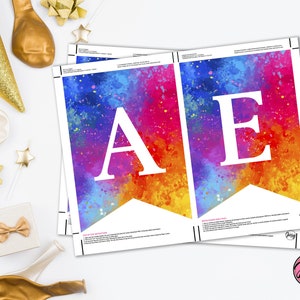 Rainbow Marble Printable Paper Banner A to Z, Alphabet Carnival ...