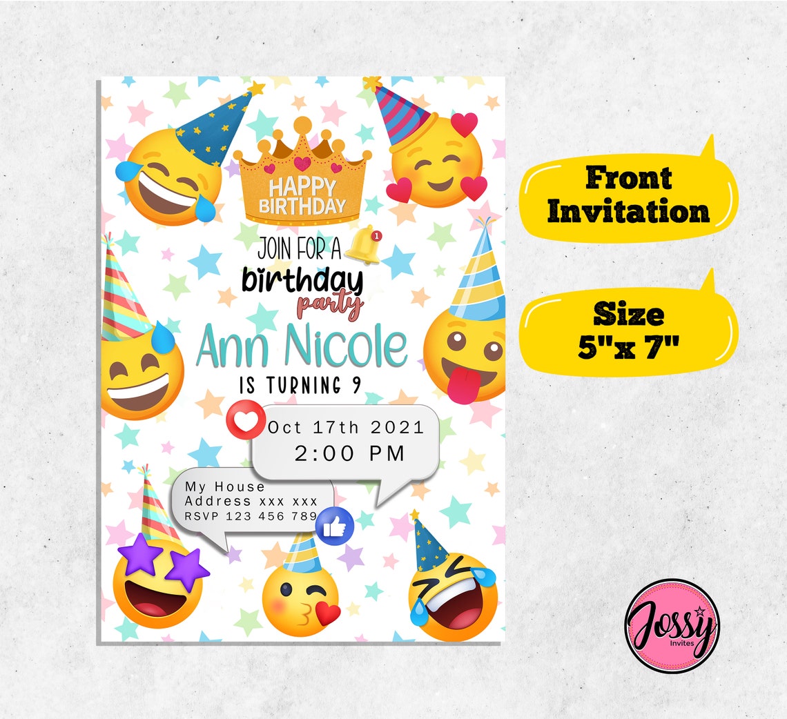 Emoji Birthday Invitations Emoji Party Invitation Girls - Etsy