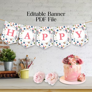 Floral Printable Banner | Editable Letters Flags Template | Spring ...
