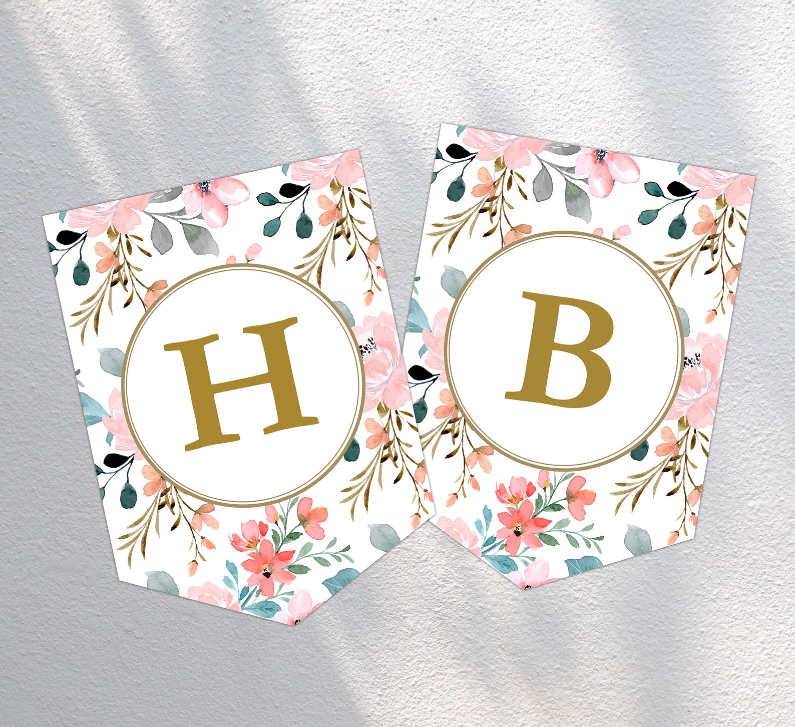 Pink Floral Printable Banner Editable Letter Flags Template - Etsy