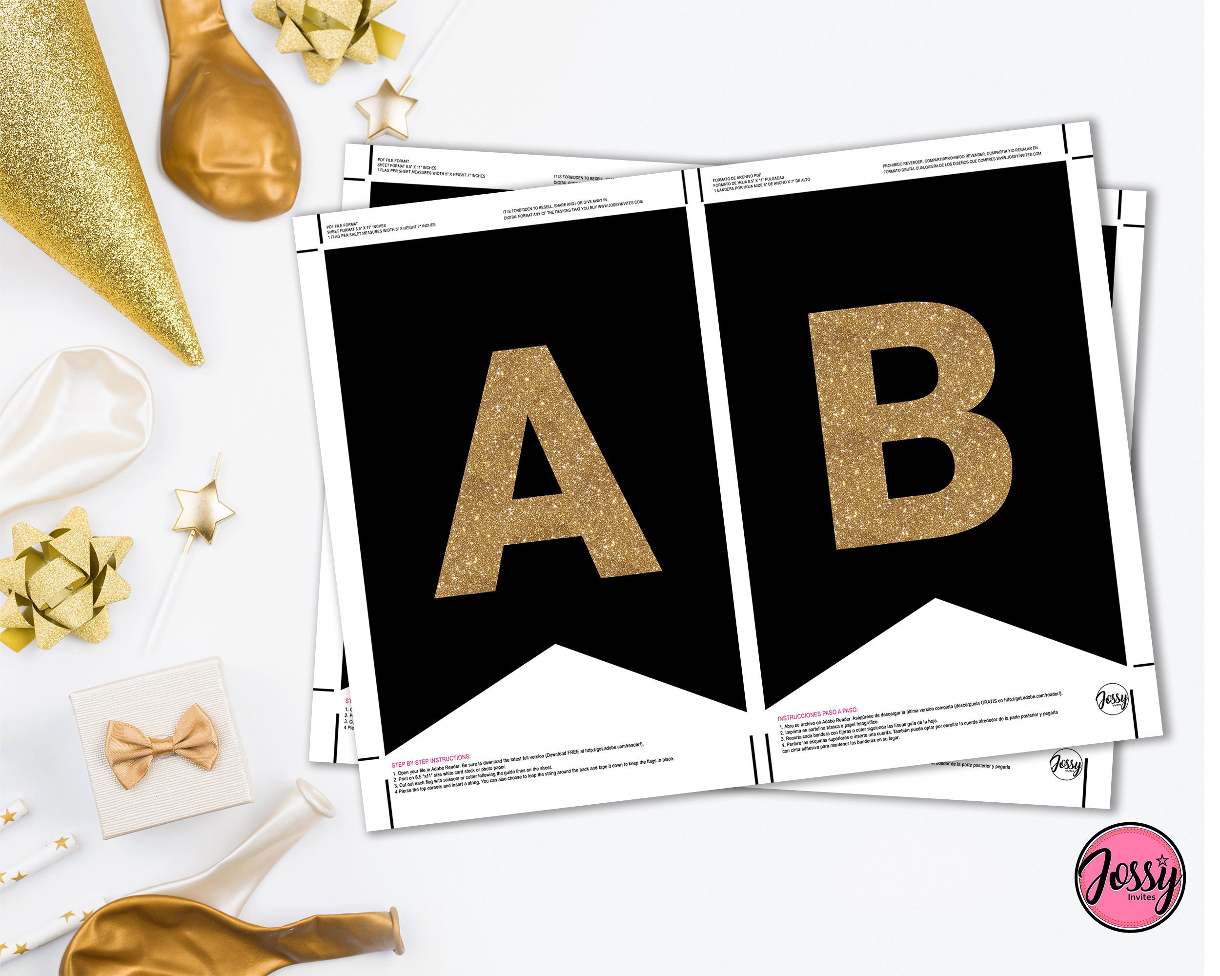 Black Gold Alphabet Banner, Printable Letters A-Z | 30th Birthday ...