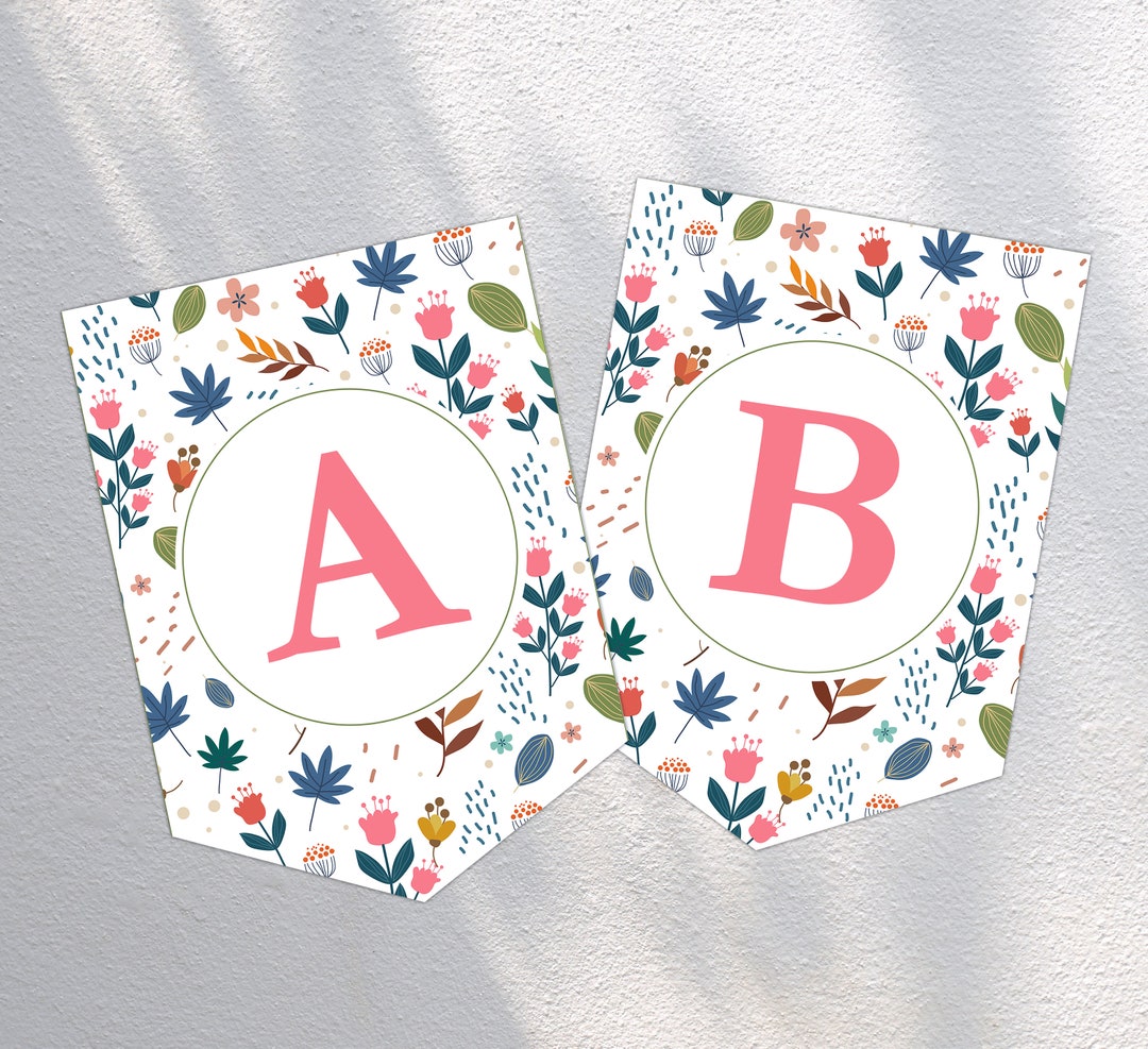 Floral Printable Banner | Editable Letters Flags Template | Spring ...