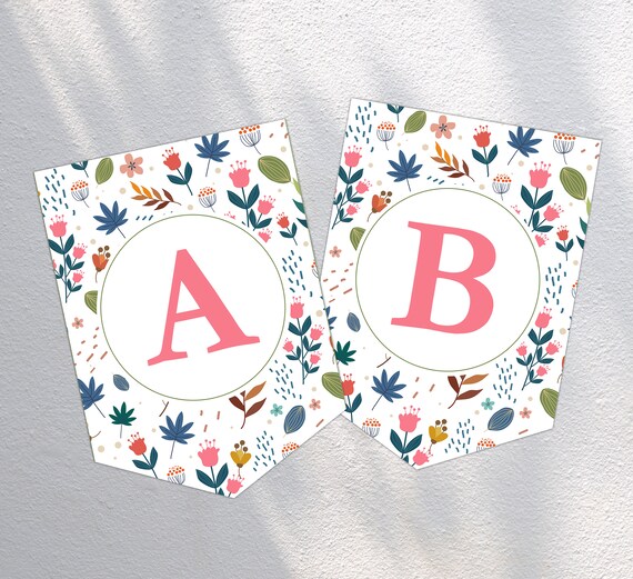 Floral Printable Banner Editable Letters Flags Template - Etsy
