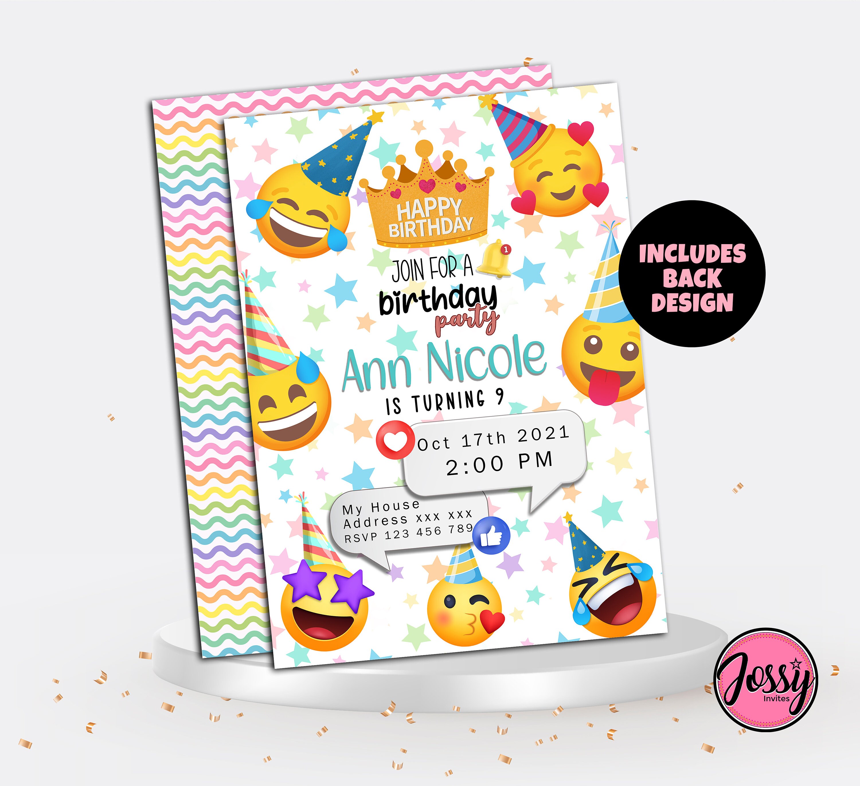 Emoji Birthday Invitations Emoji Party Invitation Girls - Etsy
