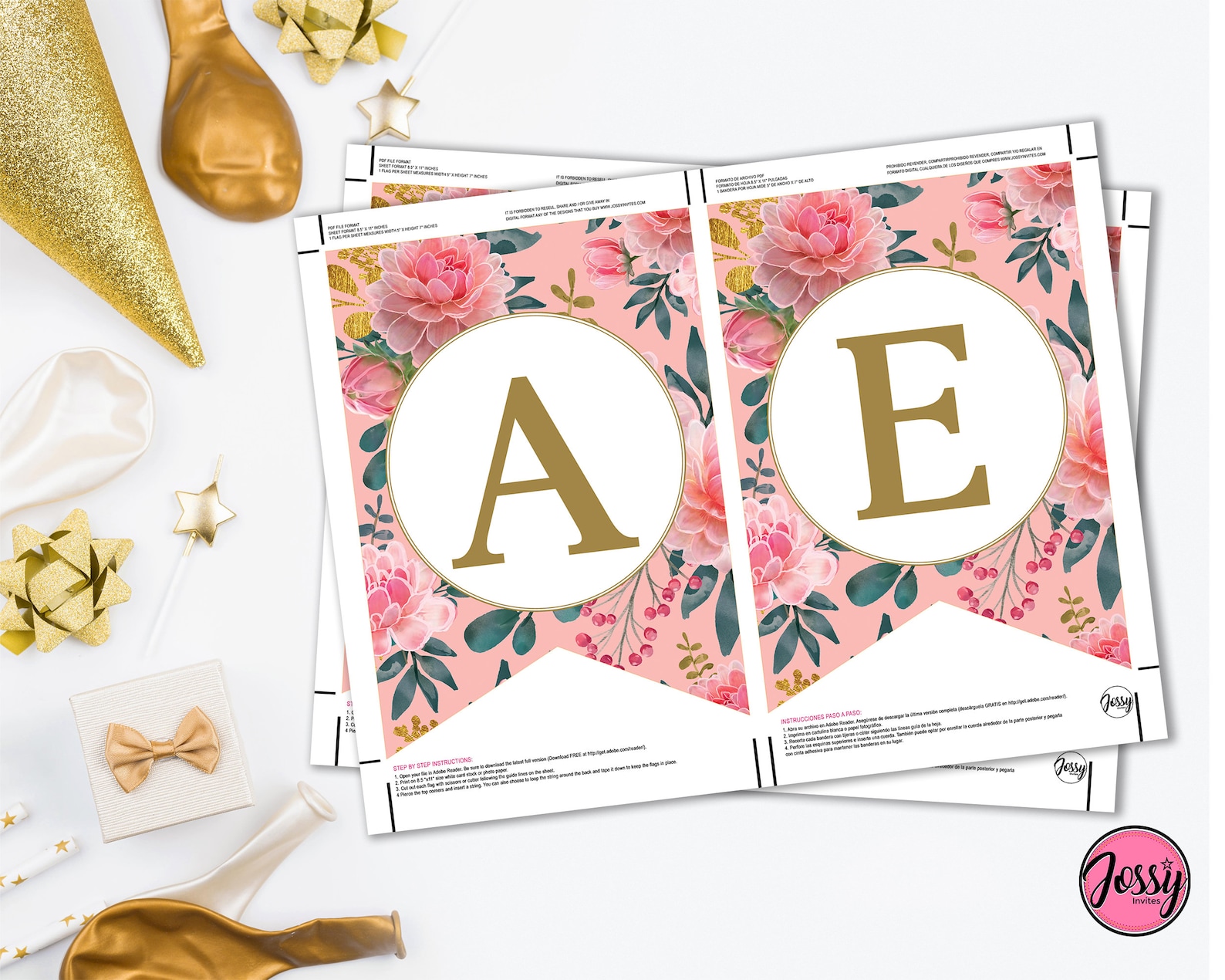 Pink Floral Alphabet Banner Birthday Printable Banner Letters - Etsy
