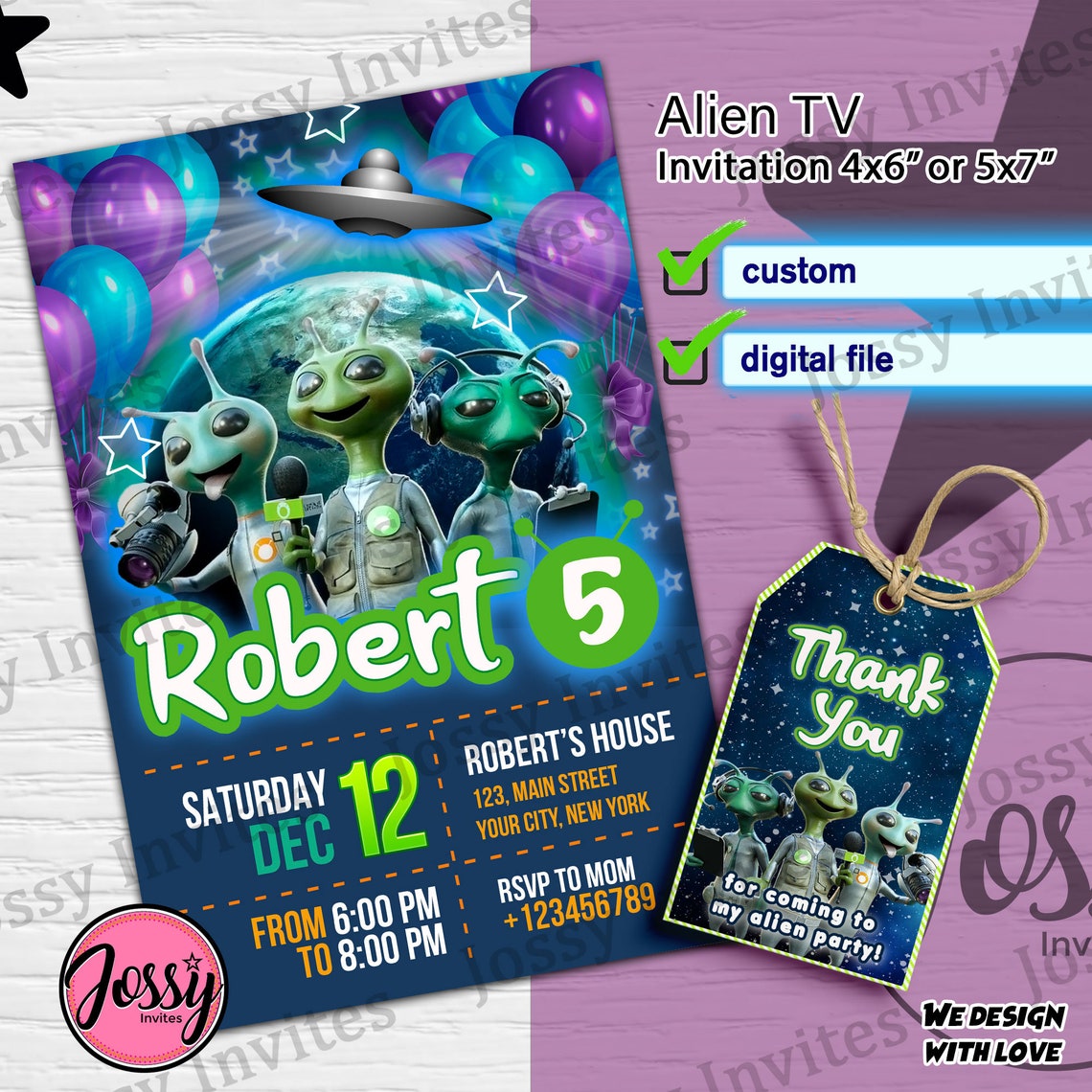Alien TV Card Invitation Alien TV Birthday Invitation Alien | Etsy