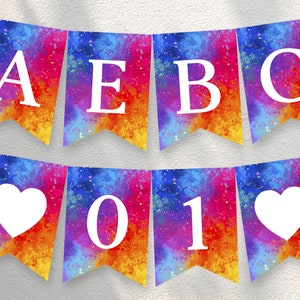 Rainbow Banner Letters A to Z, Alphabet Pastel Watercolor Banner, 1st ...