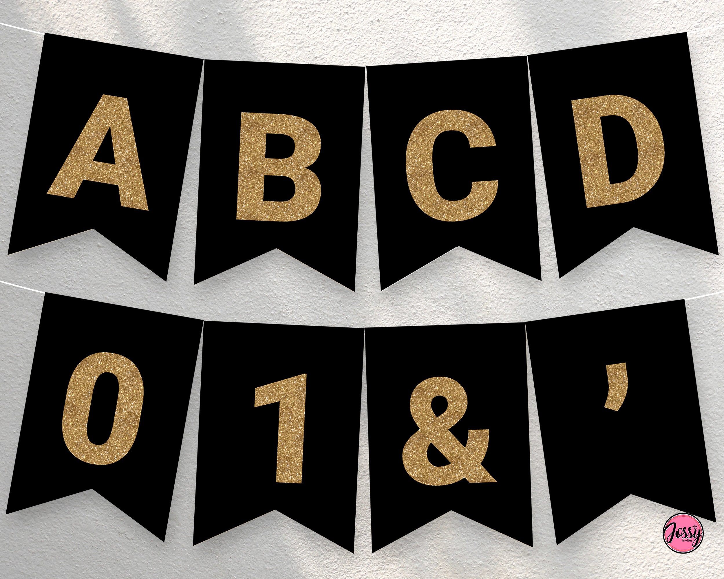 Black Gold Alphabet Banner Sparkle Gold Birthday Printable | Etsy Ireland