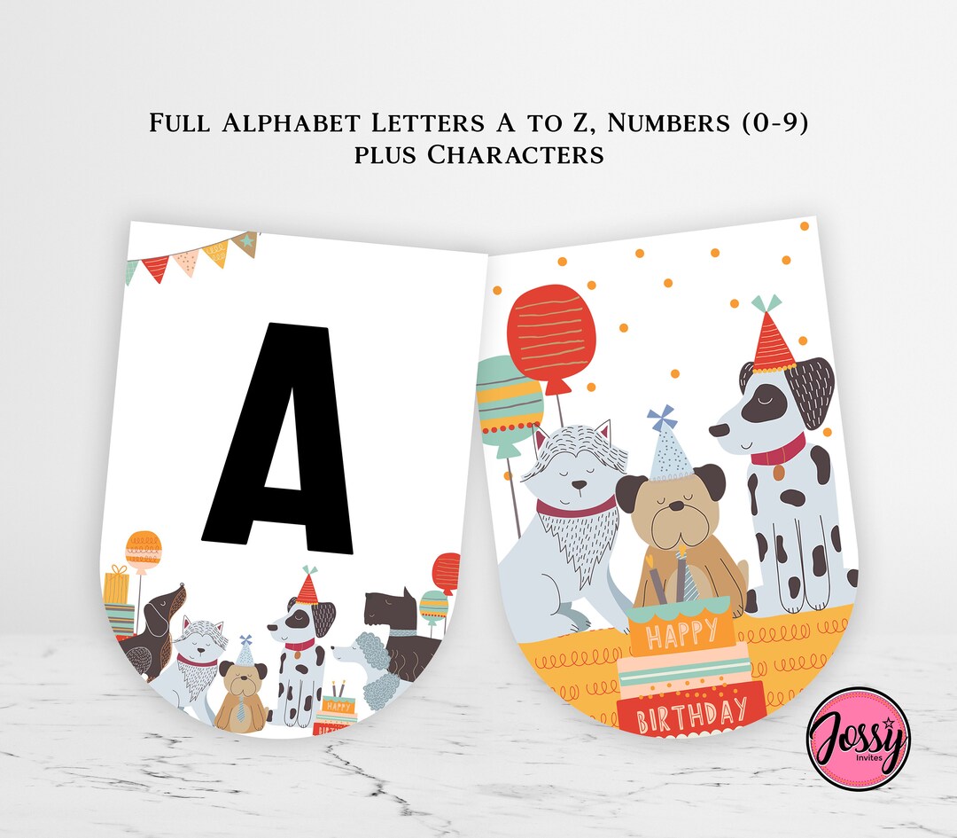 Dog Theme Banner, Puppy Flag Printable Alphabet Banner Set, Letters A ...