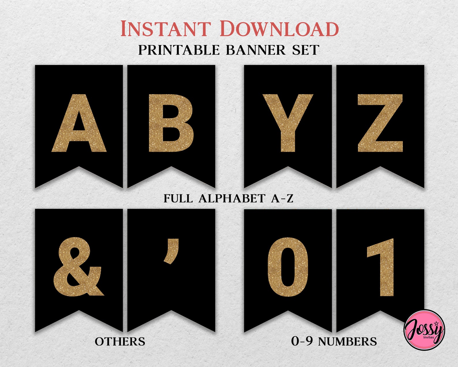 Black Gold Alphabet Banner Sparkle Gold Birthday Printable | Etsy