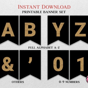 Black Gold Alphabet Banner, Printable Letters A-Z | 30th Birthday ...