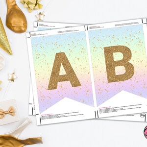 Rainbow Banner Letters A to Z, Alphabet Pastel Watercolor Banner, 1st ...