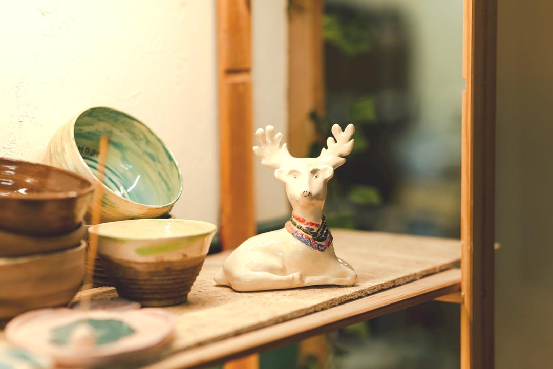 Handmade Ceramic Deer Figurine: Ivory Clay Animal Sculpture, Jewelry ...