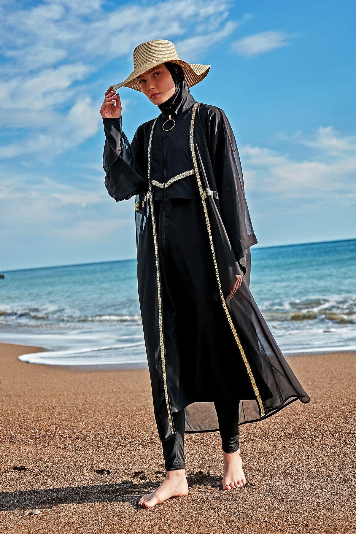 Woven Black Burkini Modest Swimwear M2410 - Etsy