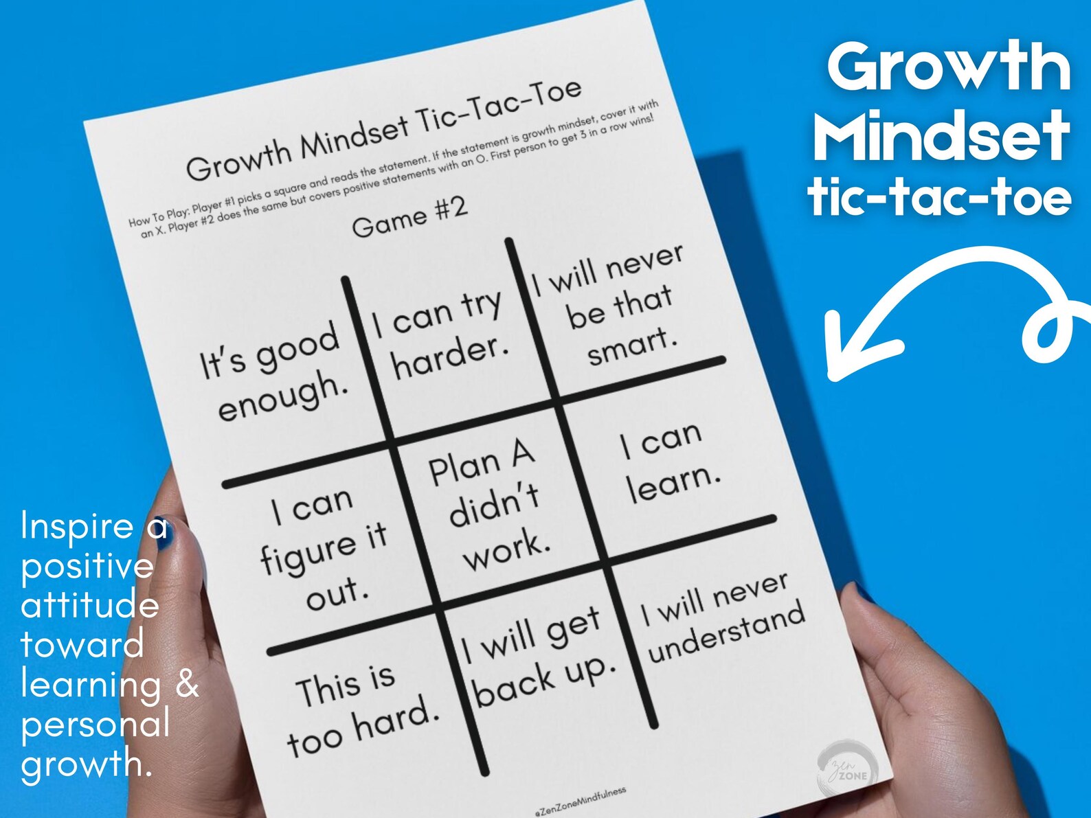 Growth Mindset Tic Tac Toe Printable Game - Fun Learning Activity for ...