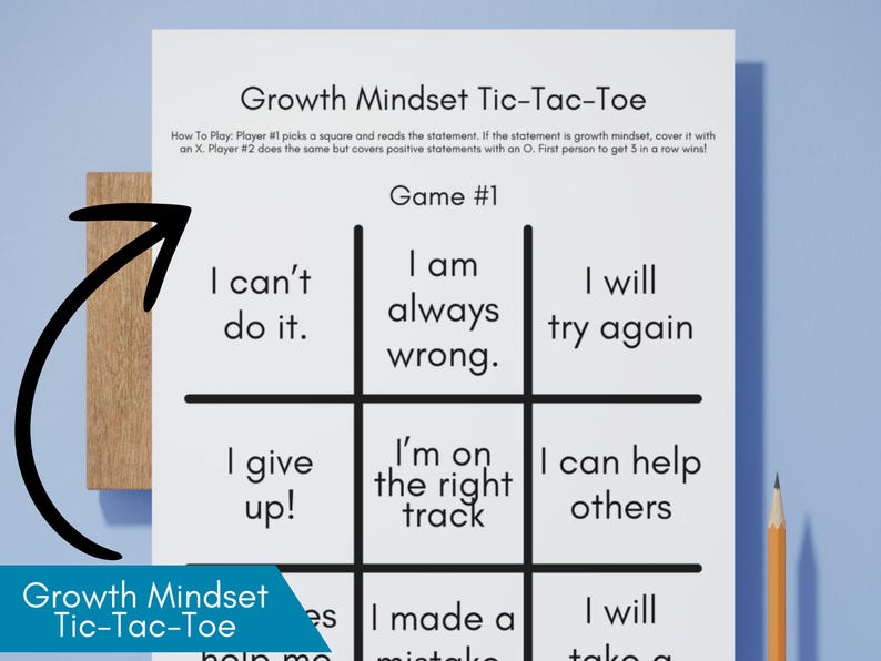 Growth Mindset Tic Tac Toe Printable Game - Fun Learning Activity for ...