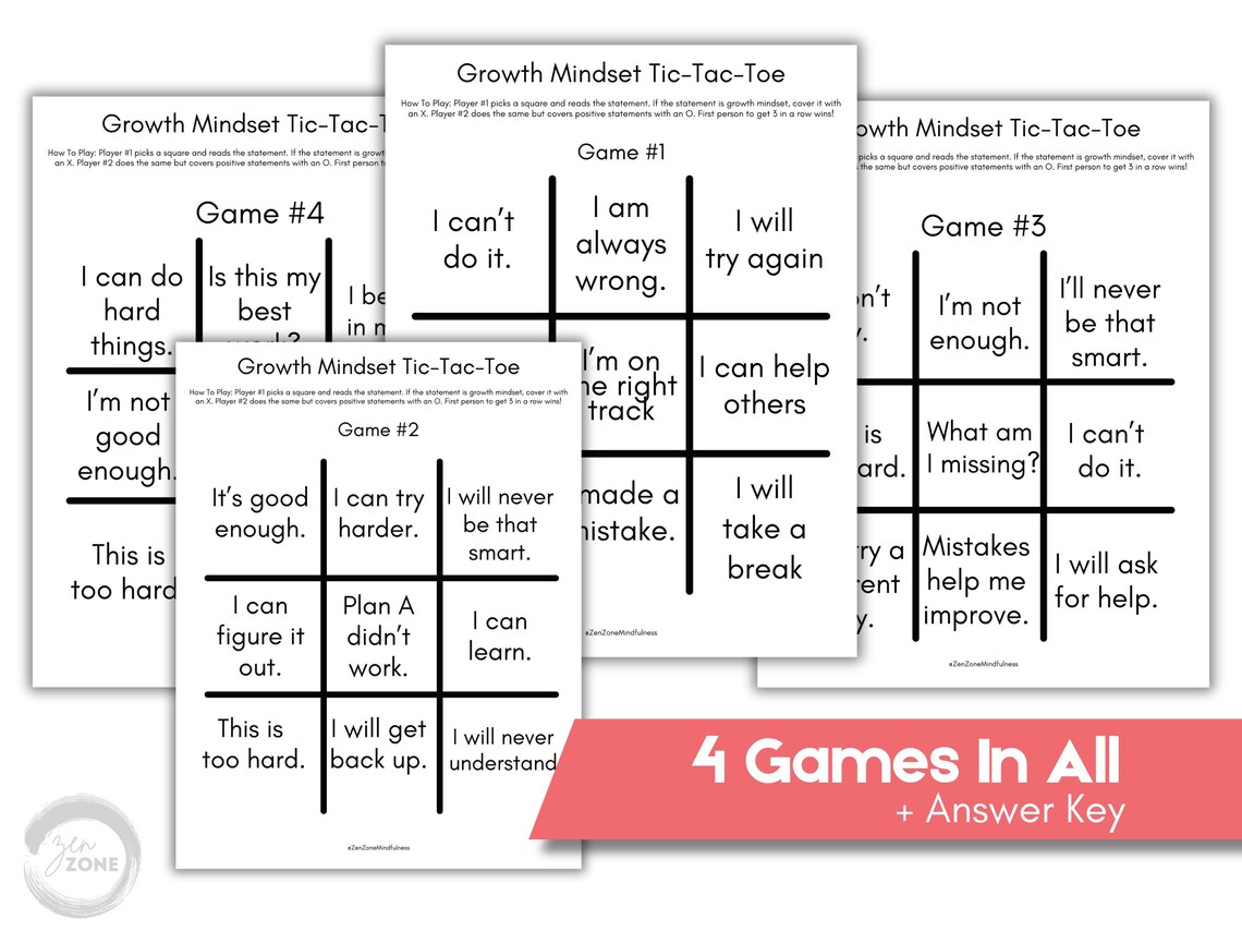 Growth Mindset Tic Tac Toe Printable Game - Fun Learning Activity for ...