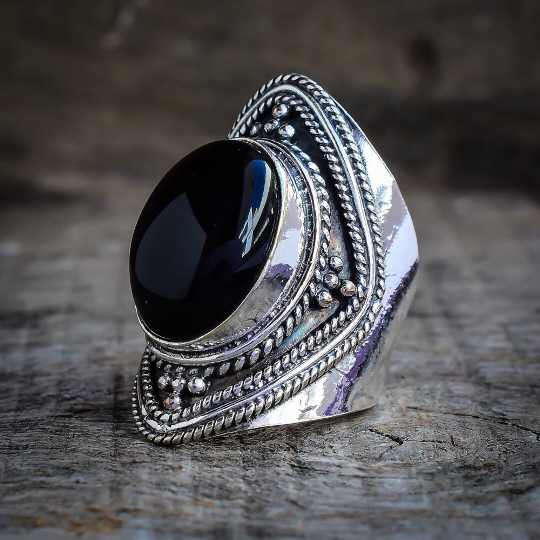 Handmade Black Onyx 925 Sterling Silver Ring: Boho Gemstone - Etsy