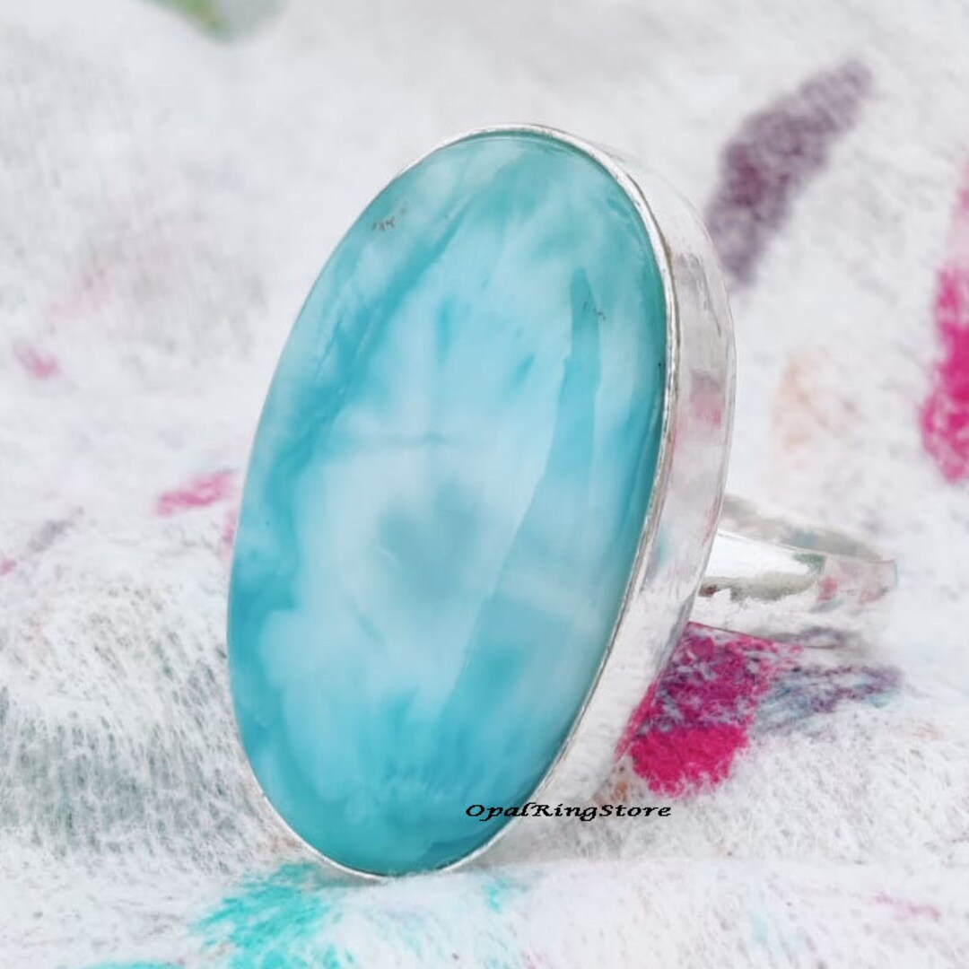 Handmade Larimar Statement Ring: 925 Sterling Silver Boho Jewelry - Etsy