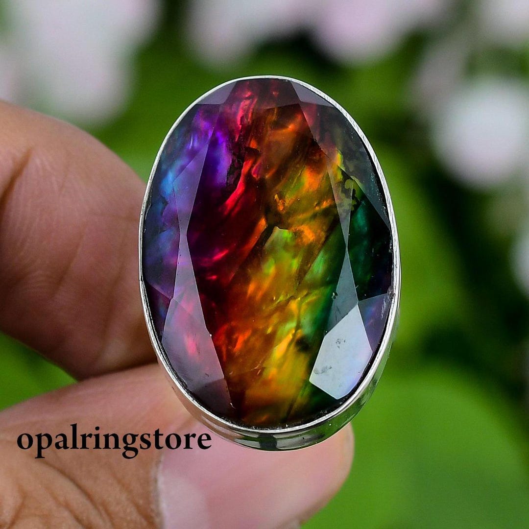 Handmade Ammolite Ring: 925 Sterling Silver Gemstone Statement - Etsy