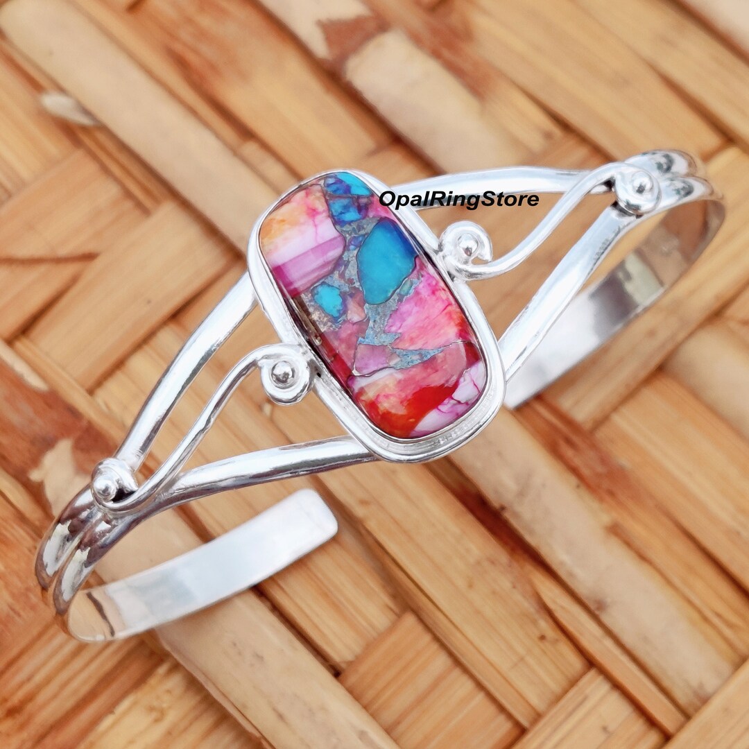 Pink Spiny Turquoise Sterling Silver Cuff: Handmade Boho Jewelry - Etsy