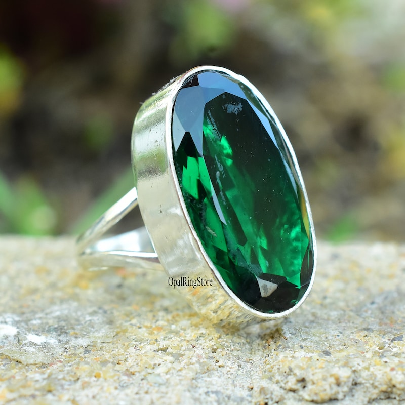 Green Silver Ring - Etsy
