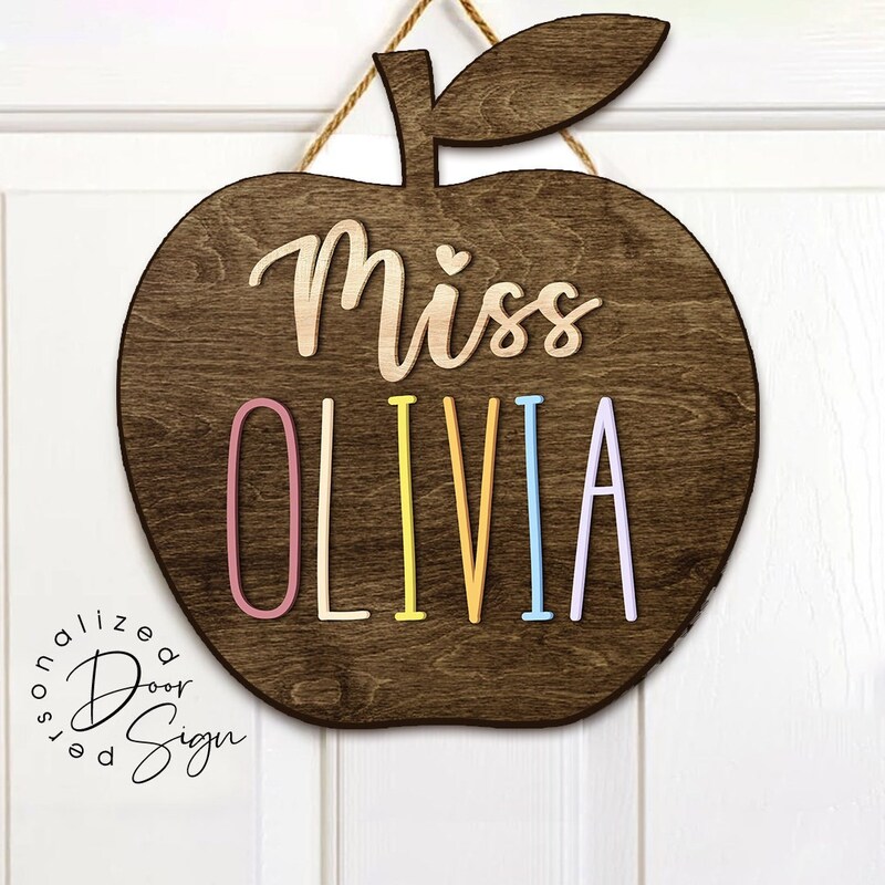 Wood Apple Teacher Sign - Etsy