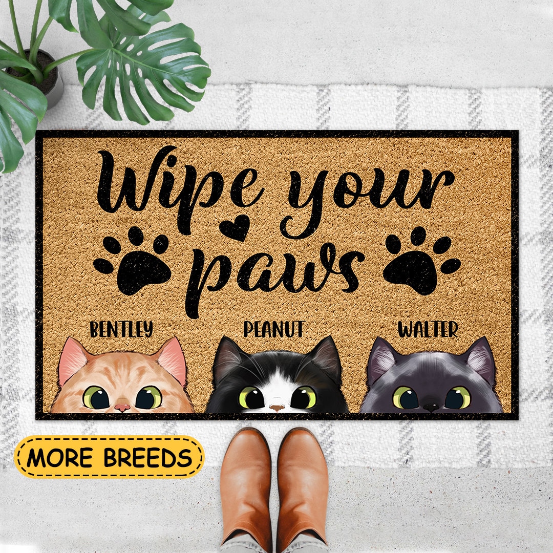Custom Cat Doormat, Wipe Your Paws, Gift for Cat Lovers, Custom Cat Mat ...