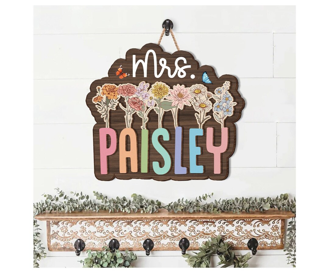 3D Flower Teacher Door Sign, Custom Flower Alphabet Teacher Name Sign ...