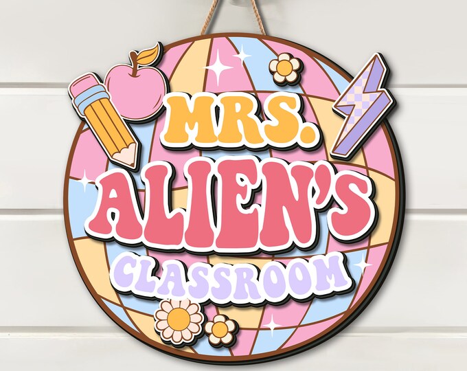 Personalized 3D Teacher Door Sign, Disco Ball Door Sign, Groovy ...