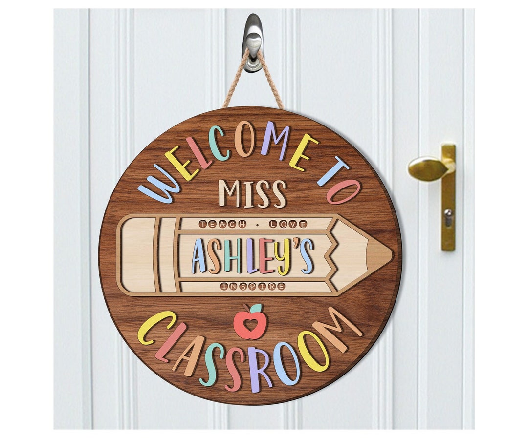 3D Teacher Door Sign, Personalized 3D Pencil Sign, Teacher Welcome Sign ...