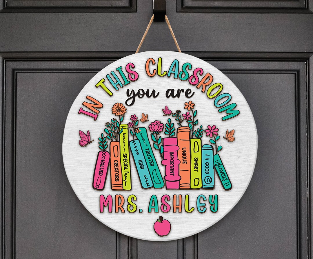 Personalized Teacher 3D Door Sign, Round Wooden Teacher Sign, Back to ...