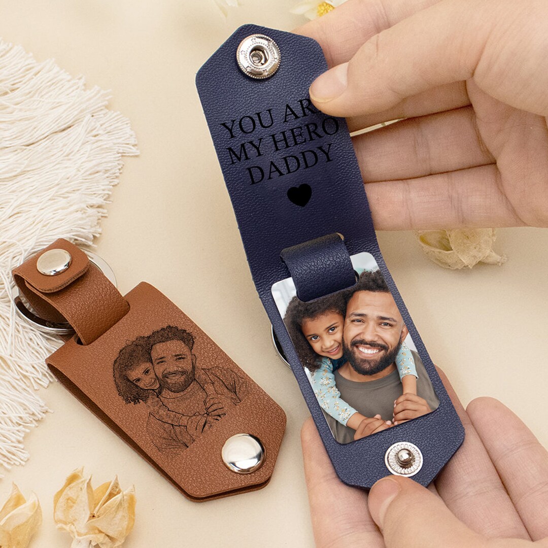 FREE FOR 2-SIDE Custom Leather Photo Keychain, Dad Keychain, Fathers ...