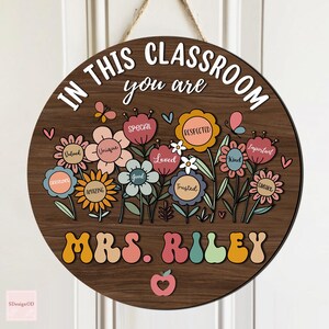 Personalized 3D Teacher Door Sign, Boho Floral Teacher Doorsign ...