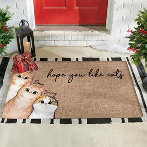 Personalized Cat Doormat, Cat Door Mat, Hope You Like Cats, Cat Rug ...