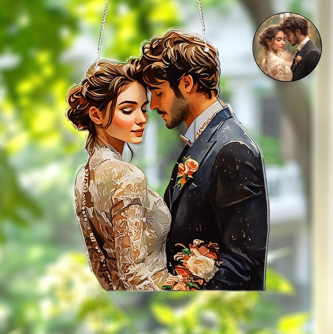 Custom Couples Photo Suncatcher: Couple Portrait Art for Window Hanging ...