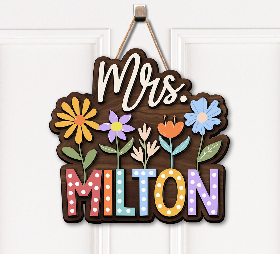3D Floral Teacher Door Sign, Personalized Teacher Name Sign, Classroom ...