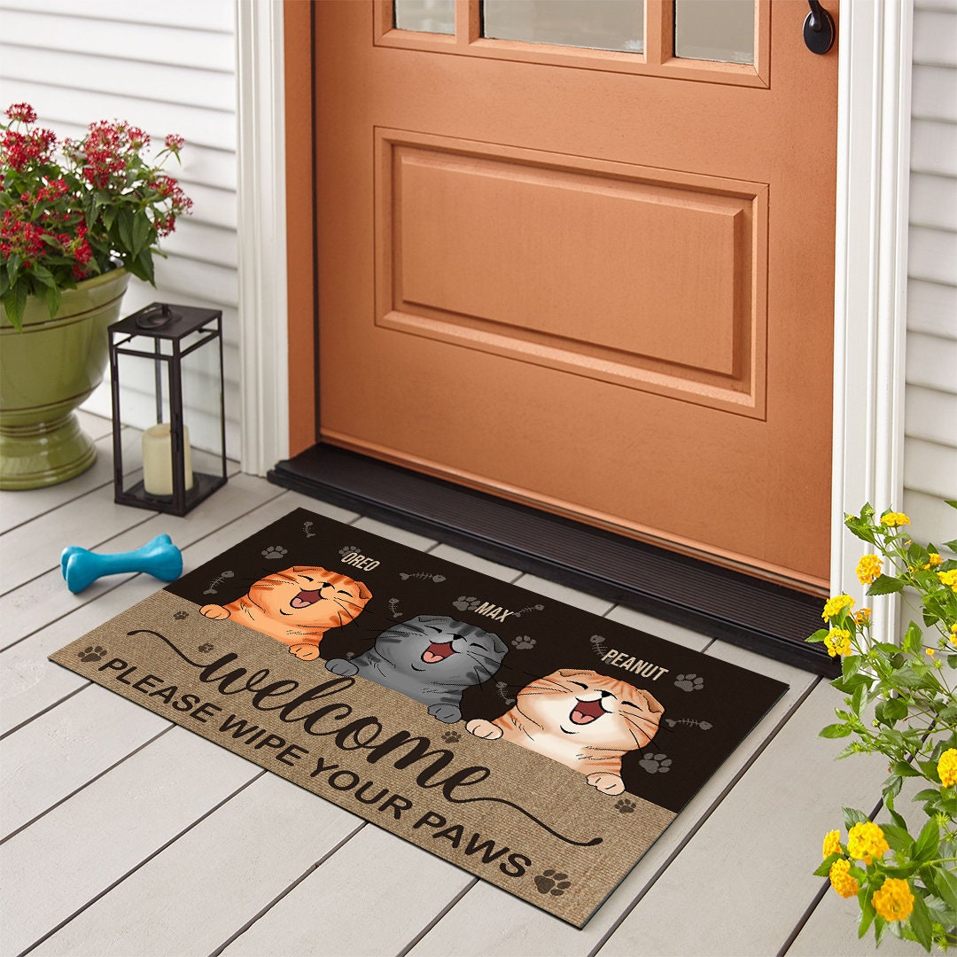 Funny Doormat Cat Custom Doormat Please Be Patient My Cats Are Sitting ...