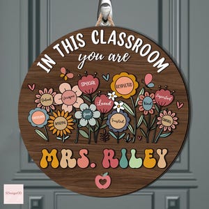 Personalized 3D Teacher Door Sign, Boho Floral Teacher Doorsign ...