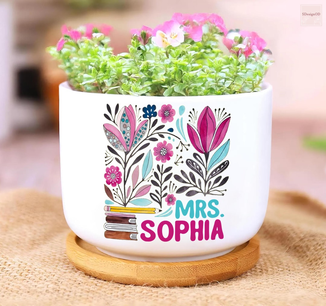 Boho Floral Teacher Plant Pot, Teacher Appreciation Gift, Teacher Pot ...