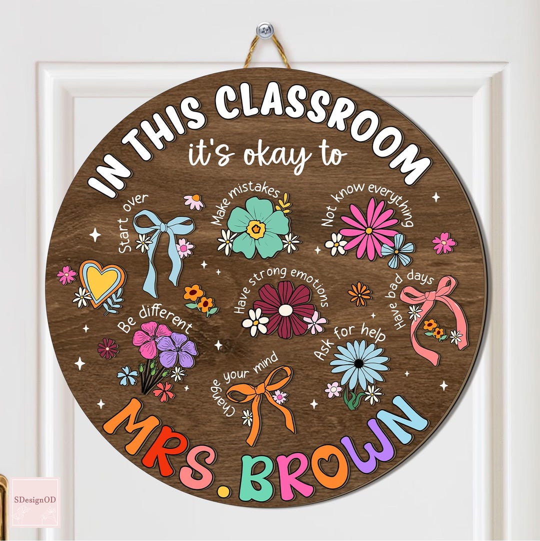 Personalized 3D Teacher Sign, Boho Floral Teacher Doorsign, in This ...